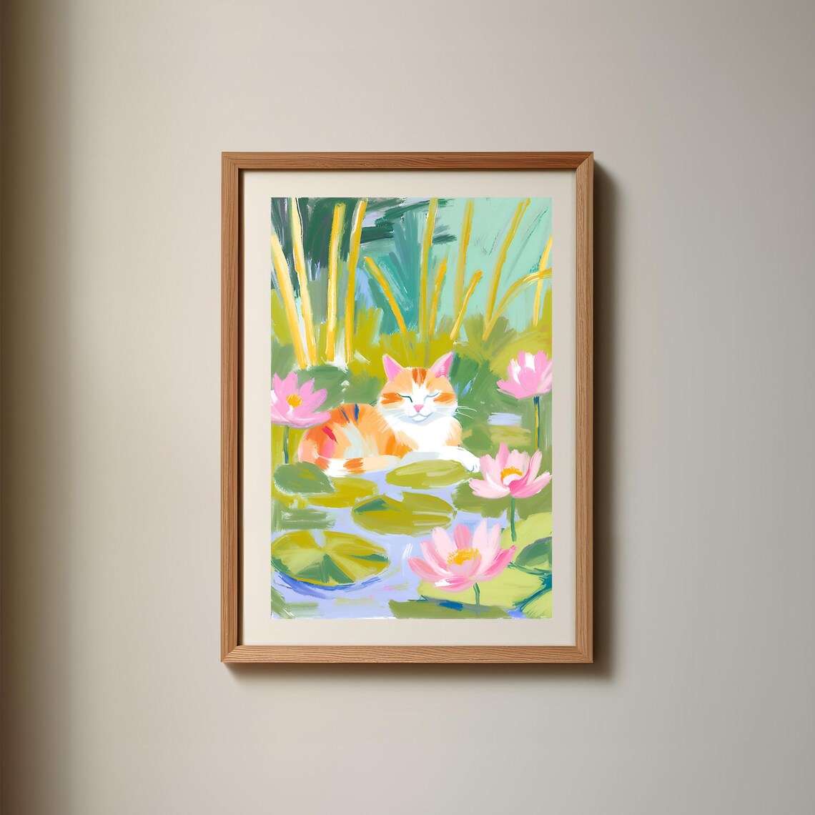 Sleeping Orange Cat Poster | Cute Cat Art Print | Lilypad Cat Decor ...