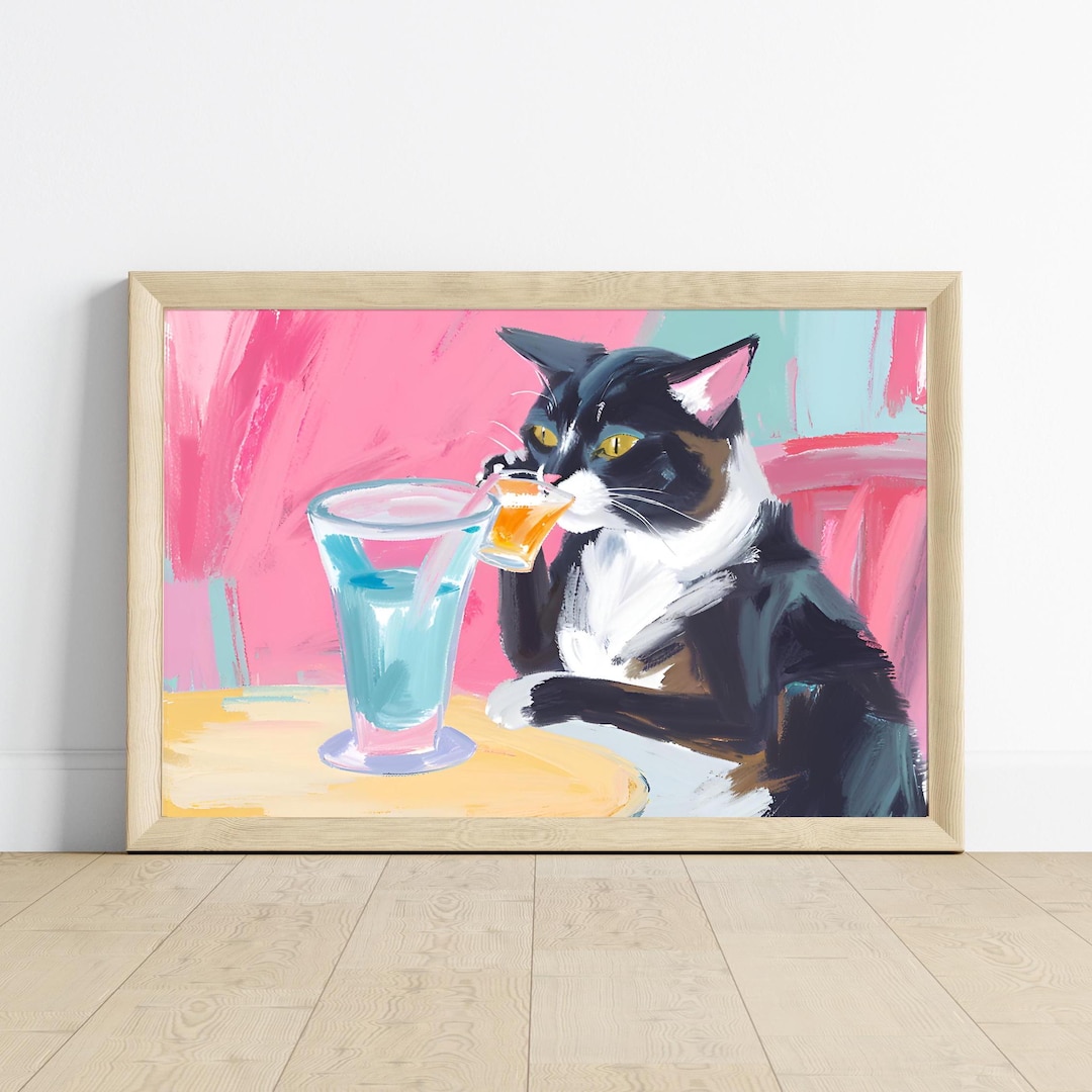 Cat Themed Gift - Funny Cat Paintings & Illustrations for Cat Room ...