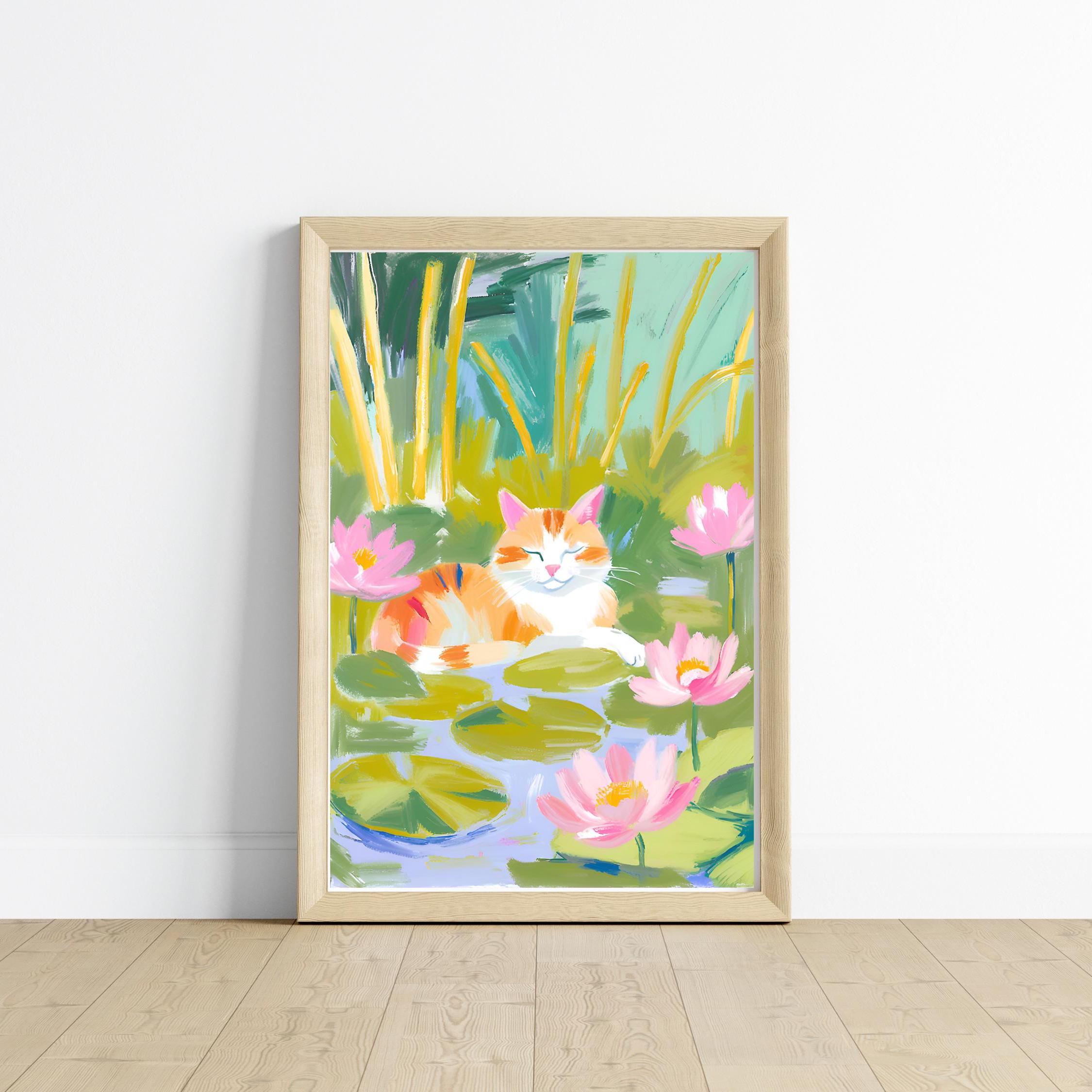 Sleeping Orange Cat Poster | Cute Cat Art Print | Lilypad Cat Decor ...