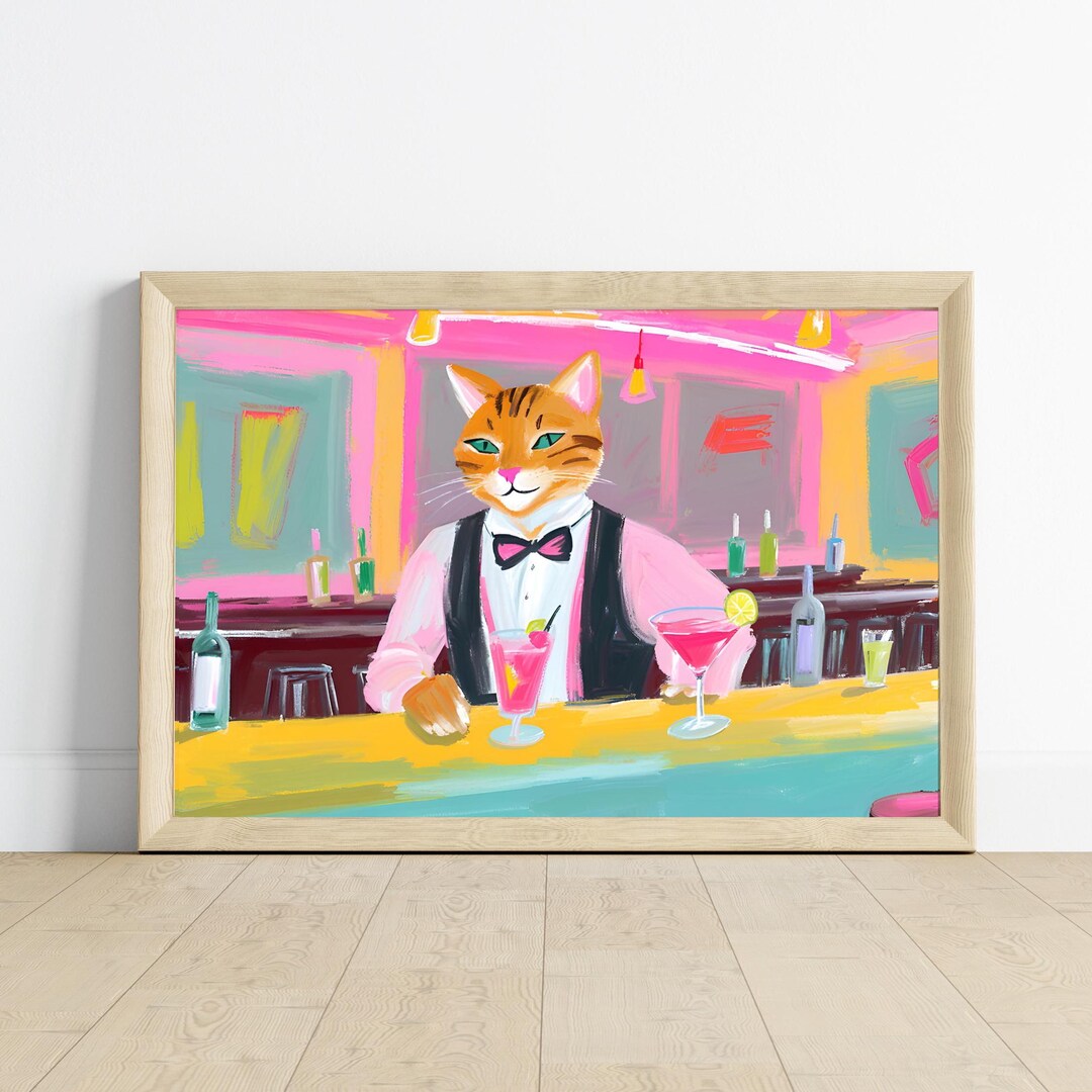 Orange Cat Art Print : Cat Bartender, Funny Poster, Crazy Cat Lady ...