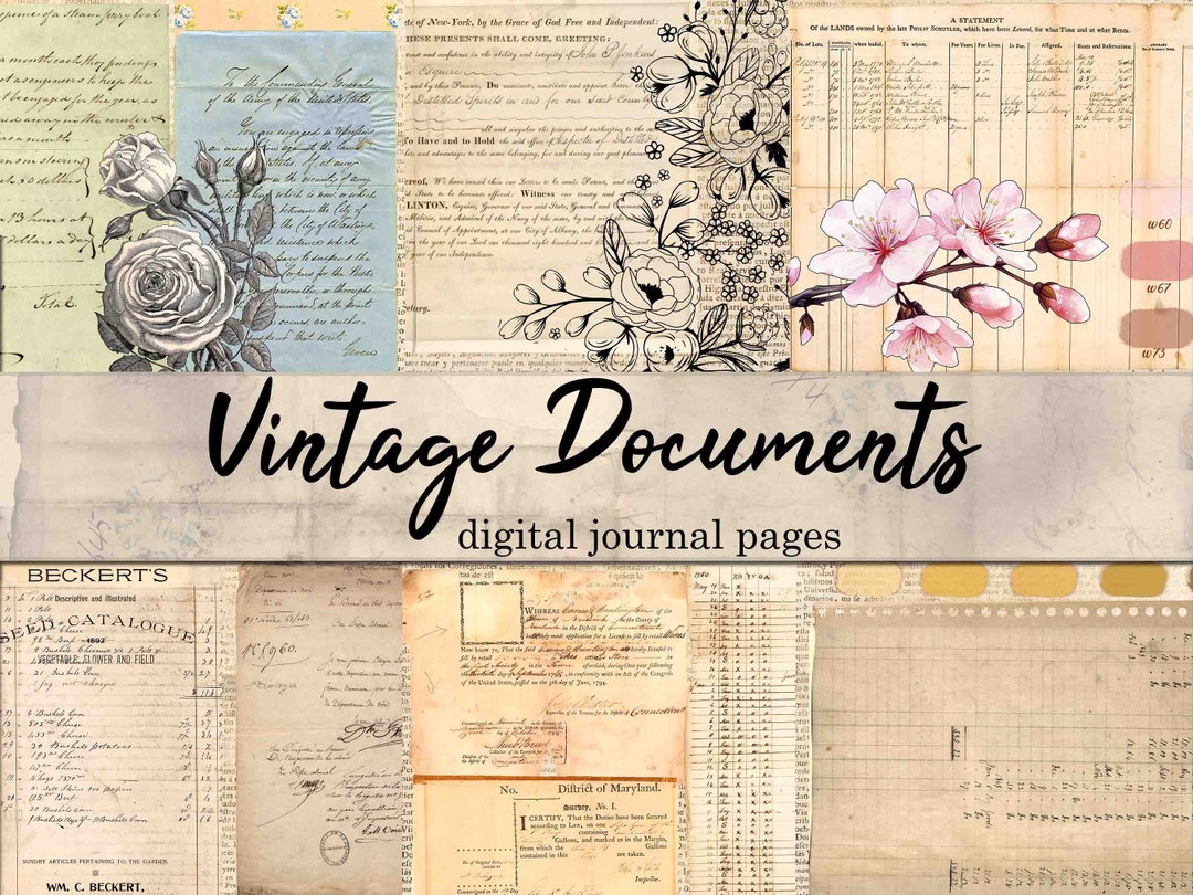 Vintage Documents Digital Paper Kit Shabby Whimsical Vintage - Etsy