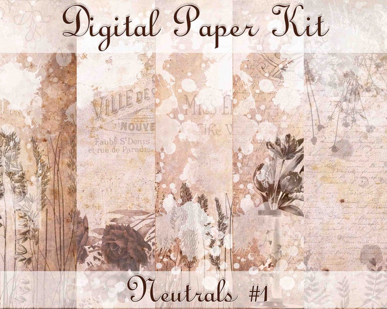 Neutrals 1 Digital Paper Download Shabby Chic Whimsical - Etsy