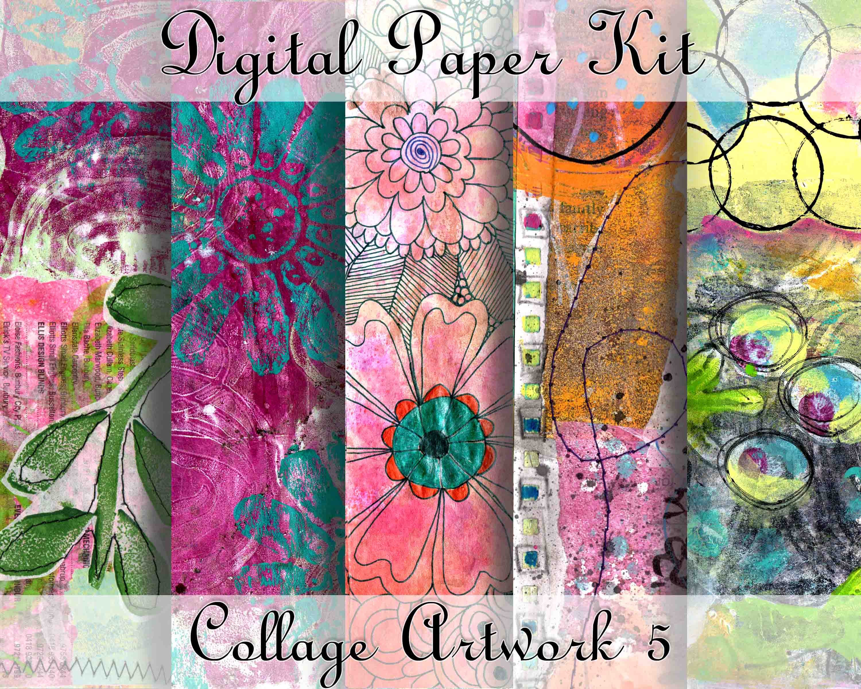 Collage Artwork 5 Digital Paper Kit Download Shabby Chic - Etsy
