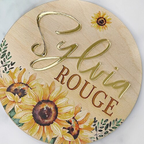 Sunflower Wood Name Sign Baby Girl 3D Name Announcement Sign - Etsy