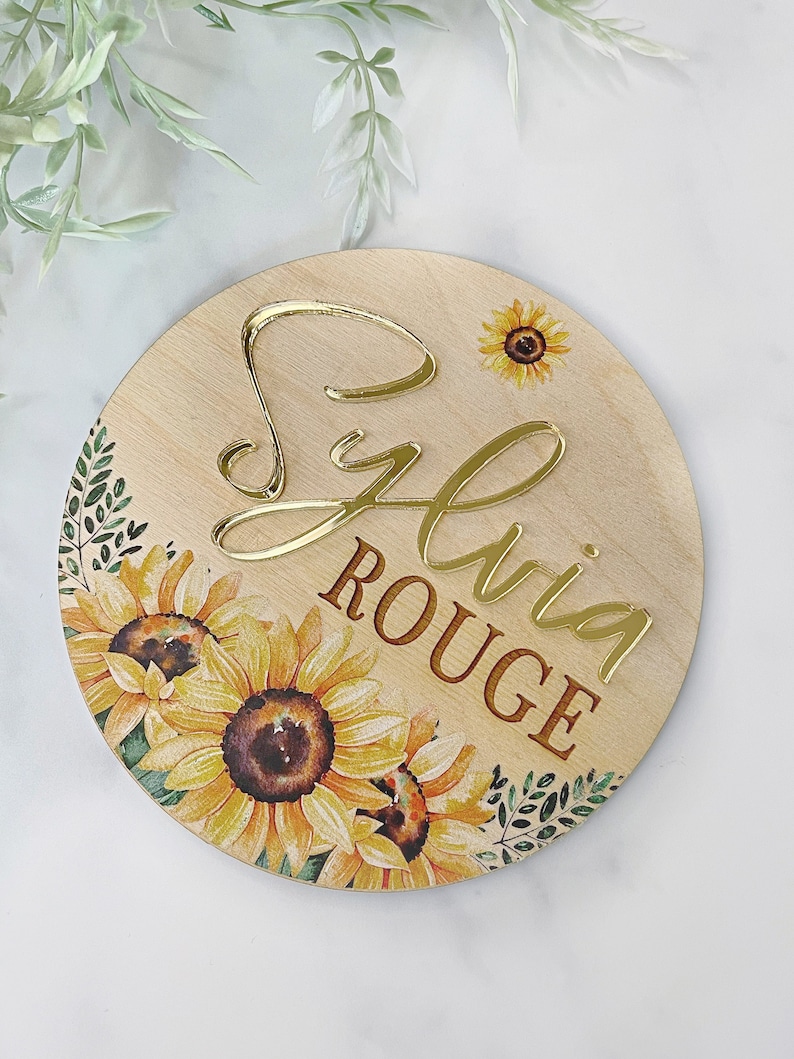 Sunflower Wood Name Sign Baby Girl 3D Name Announcement Sign - Etsy