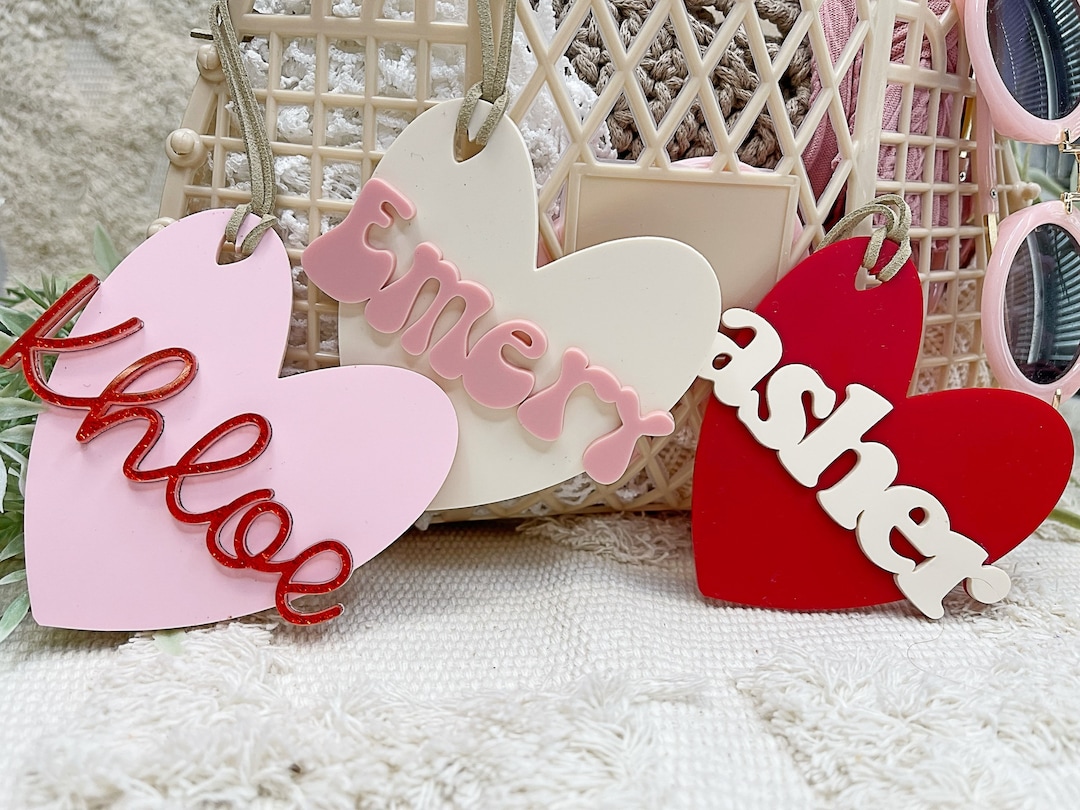 Personalized Valentines Day Ornament, Valentine Gift Bag Tag, Heart ...