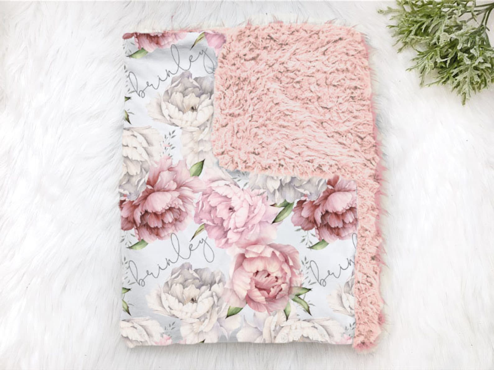 Baby Peony Blanket Pink Floral Rose Baby Girl Swaddle Personalize Baby ...