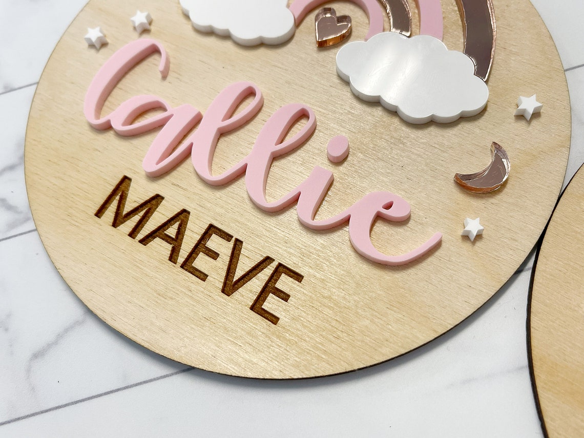 Pink Rainbow Baby Girl Name Sign Wood Sign 3D Name Announcement Sign ...