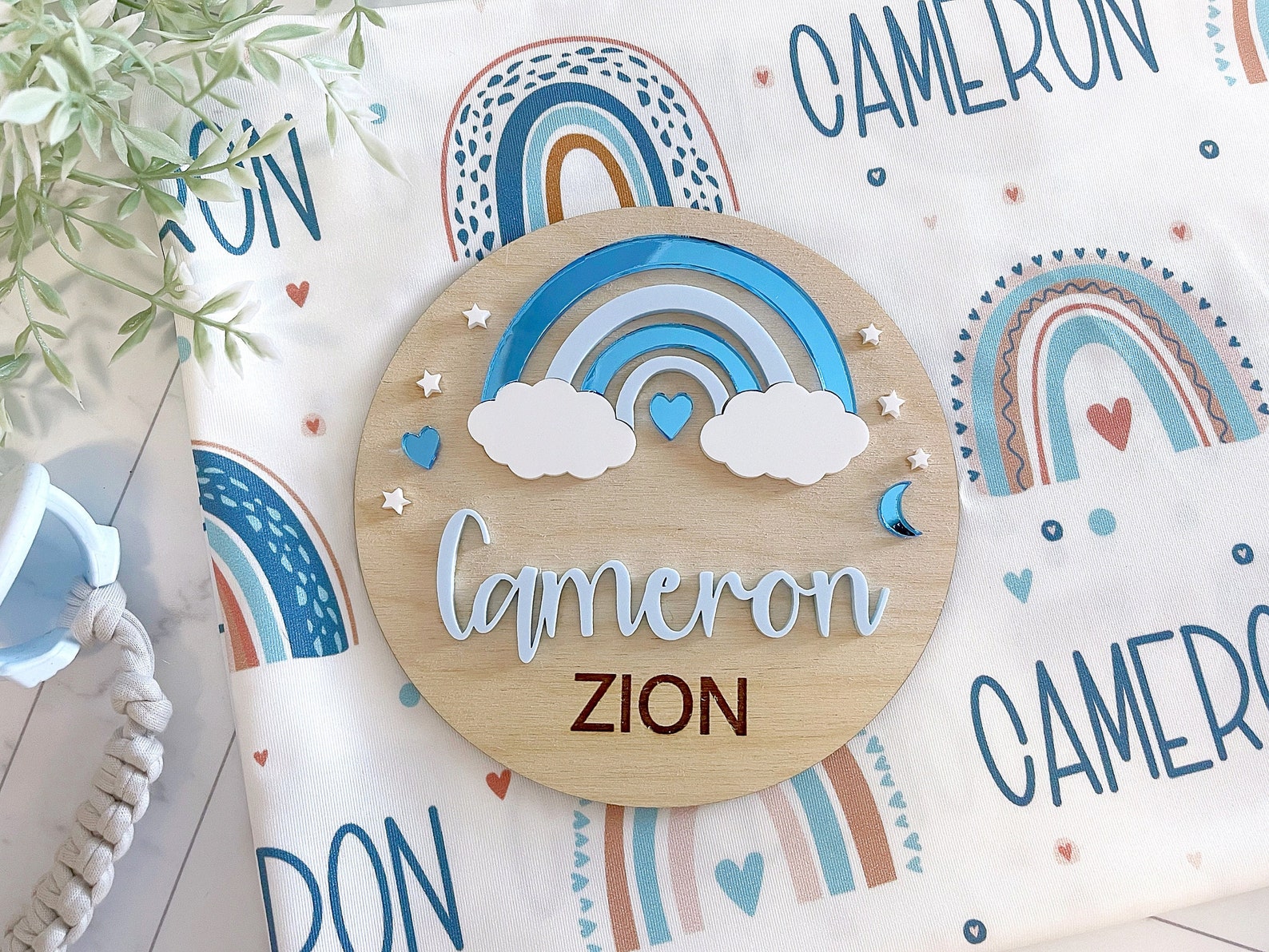 Blue Rainbow Baby Boy Name Sign Wood Sign 3D Name Announcement - Etsy