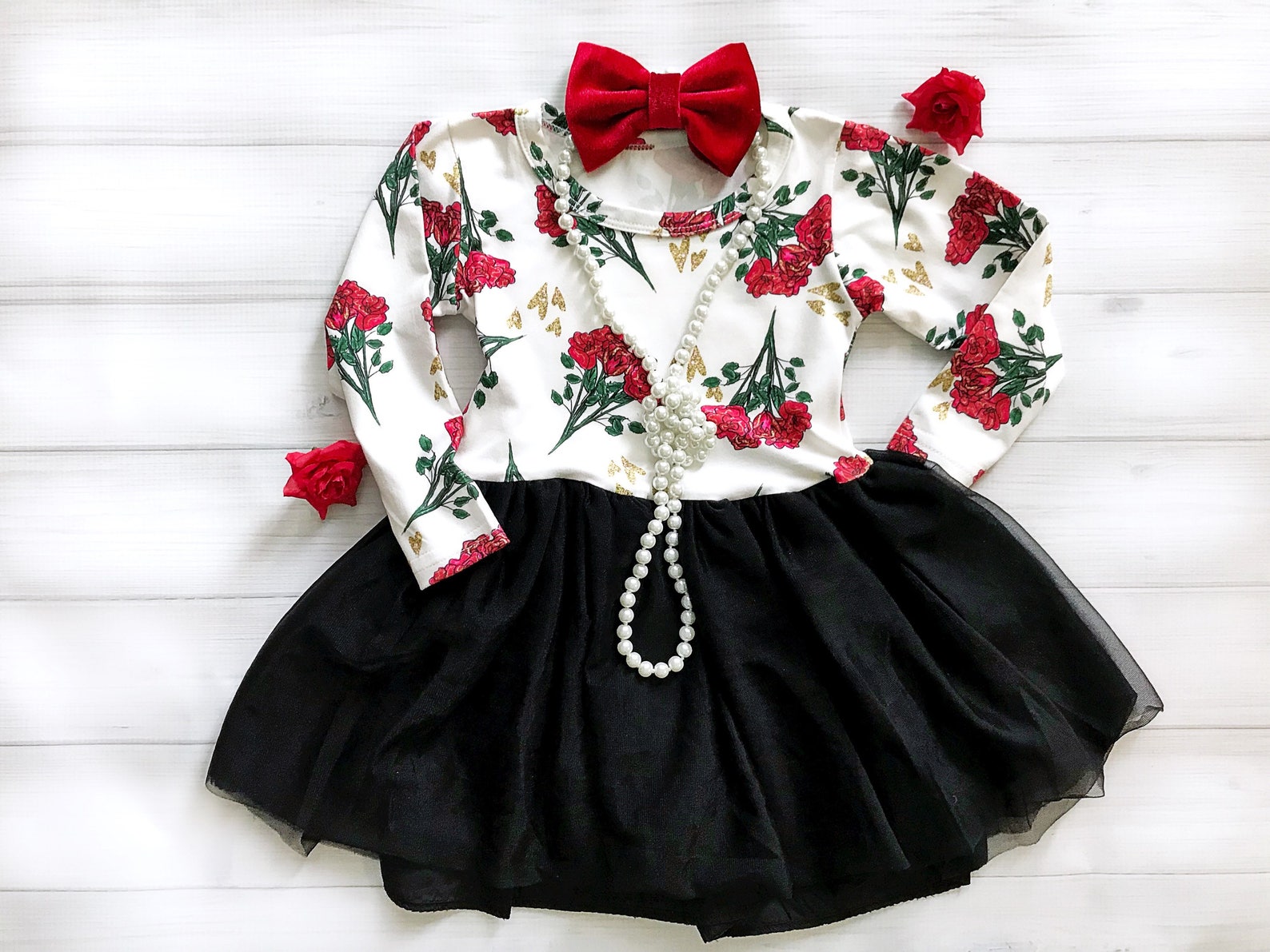 Girls Red Rose Floral Dress Baby Girls Dress Rose Birthday Dress Red ...
