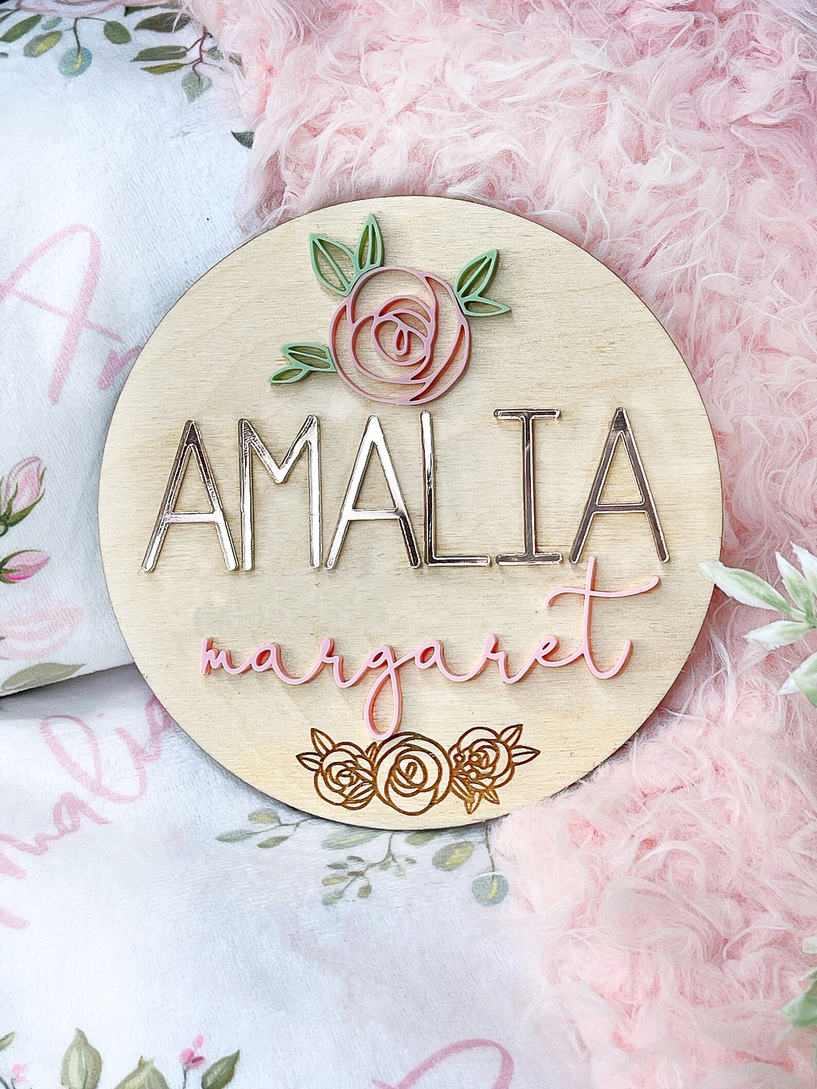 Rose Baby Girl Name Sign Floral Wood Name Sign 3D Name - Etsy