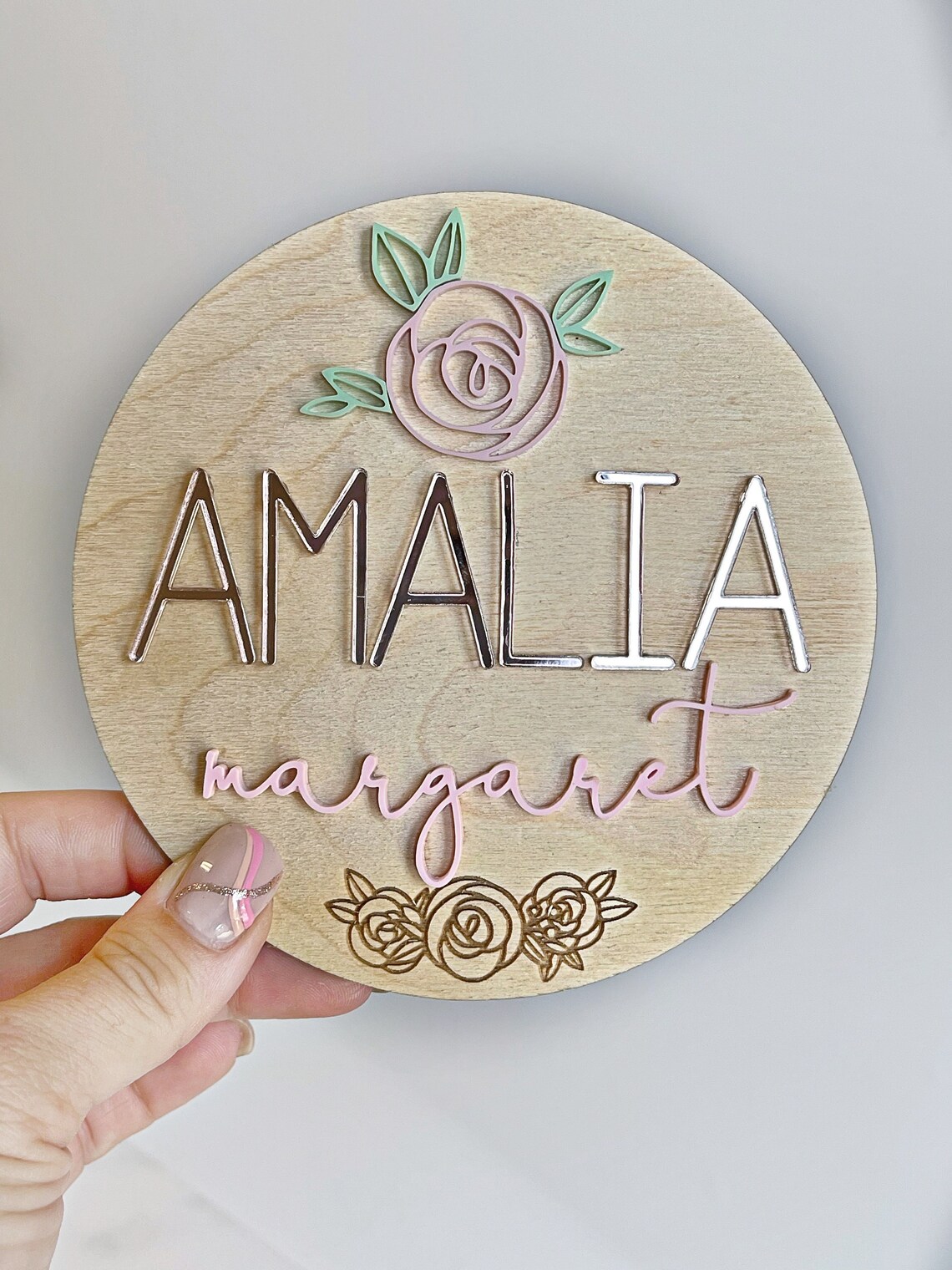 Rose Baby Girl Name Sign Floral Wood Name Sign 3D Name - Etsy