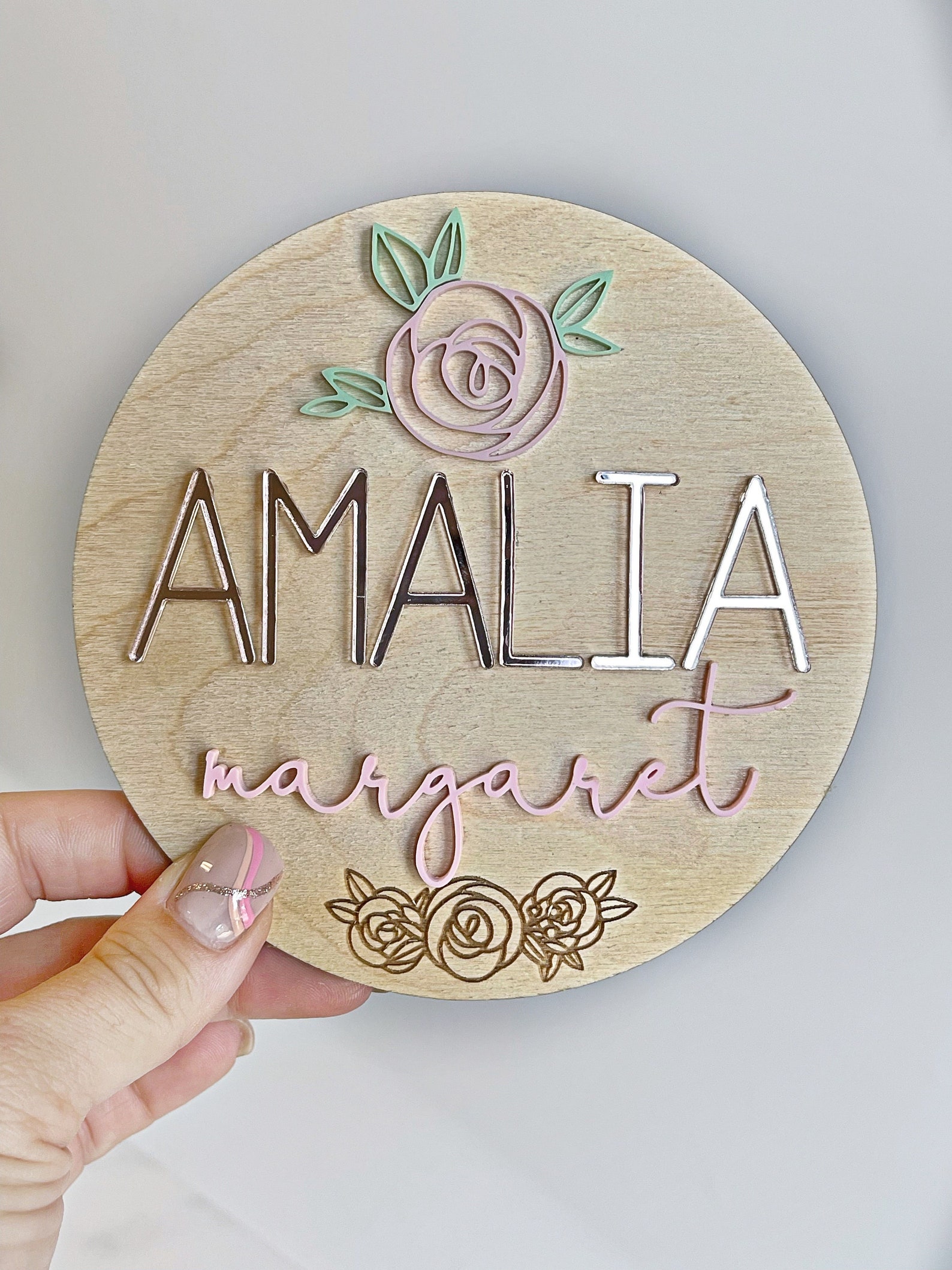 Rose Baby Girl Name Sign Floral Wood Name Sign 3D Name - Etsy