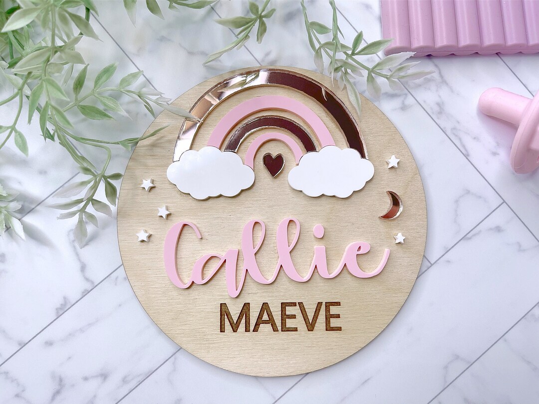 Pink Rainbow Baby Girl Name Sign Wood Sign 3D Name Announcement Sign ...