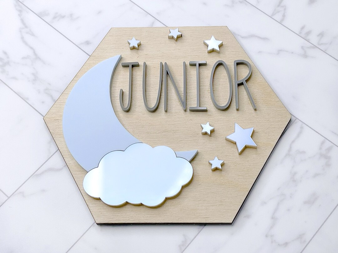 Moon Name Sign Baby 3D Name Announcement Sign Moon and Stars Newborn ...