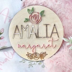Floral Baby Girl Birth Stat Sign: 3D Wood Name Announcement - Etsy