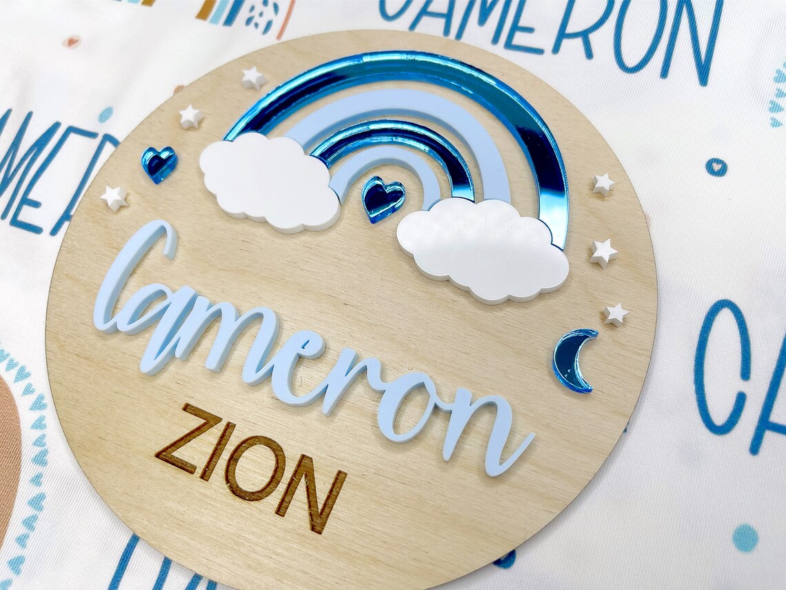Blue Rainbow Baby Boy Name Sign Wood Sign 3D Name Announcement - Etsy