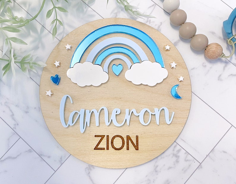 Blue Rainbow Baby Boy Name Sign Wood Sign 3D Name Announcement - Etsy