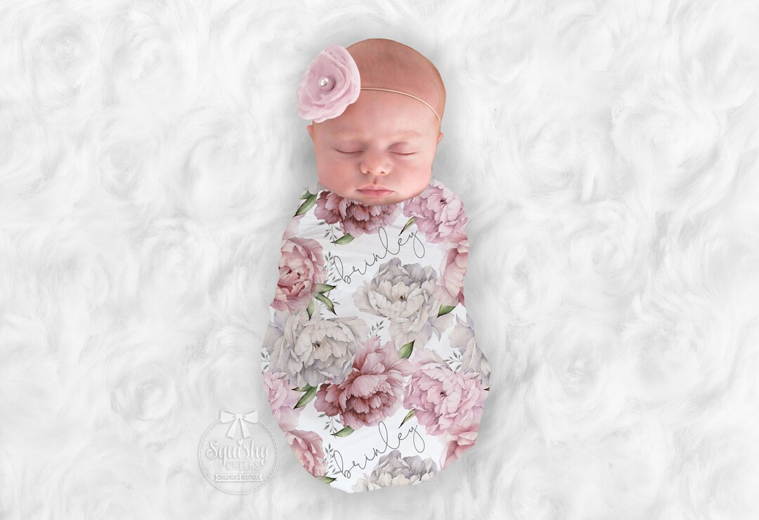 Baby Peony Blanket Pink Floral Rose Baby Girl Swaddle Personalize Baby ...