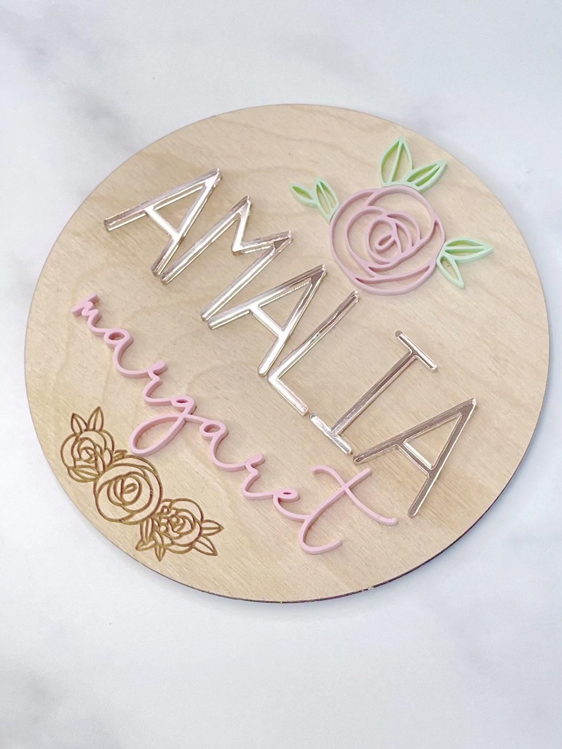 Rose Baby Girl Name Sign Floral Wood Name Sign 3D Name - Etsy