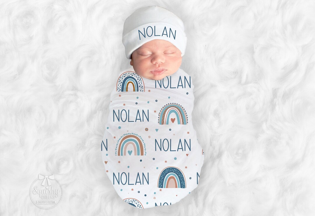Blue Rainbow Baby Blanket Personalized Baby Boy Blanket Newborn Baby ...