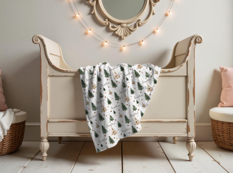 Personalized Christmas Tree Baby Blanket Swaddle With Matching Sign ...