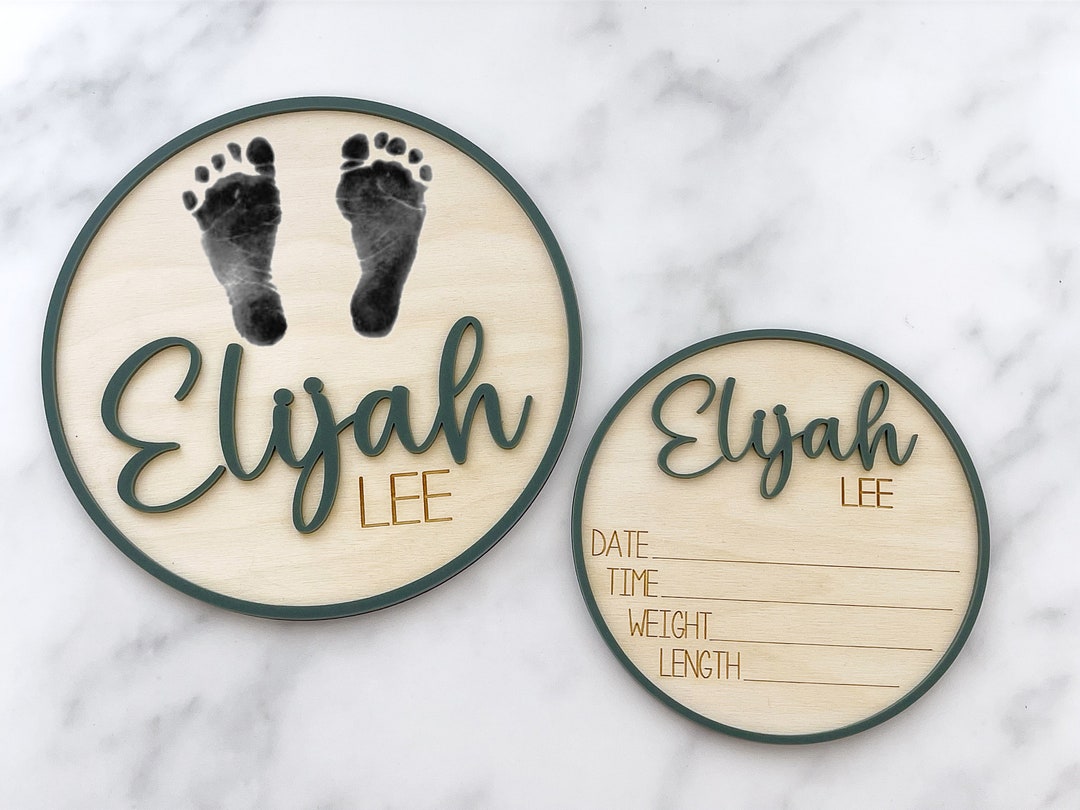 Baby Footprint Sign: Wooden Birth Stat Keepsake, Nursery Decor - Etsy
