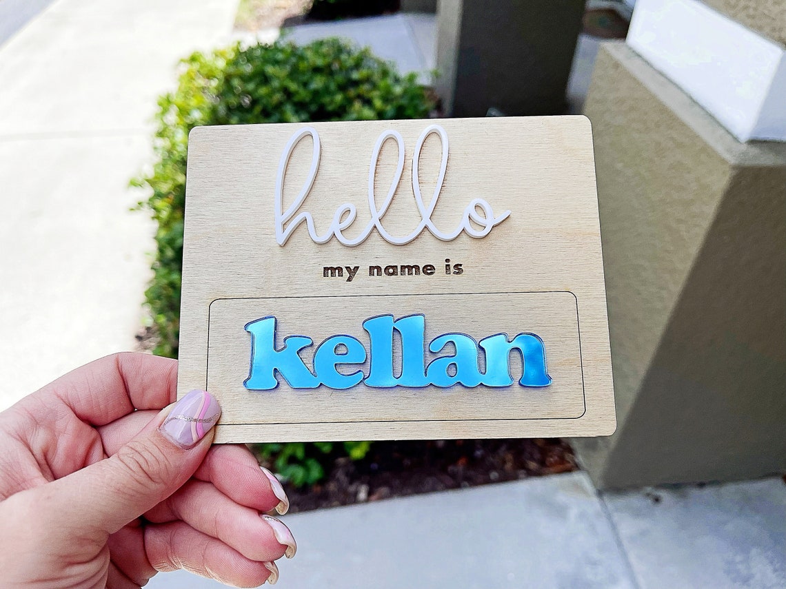 Hello My Name is Sign Name Tag Sign Baby 3D Name Announcement Sign ...