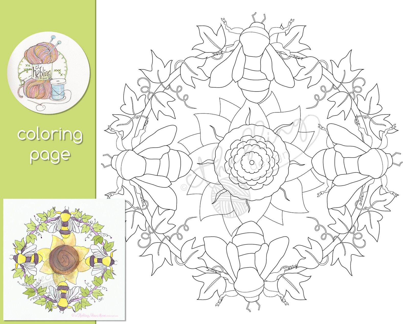 Summer Solstice Bees Coloring Page - Etsy