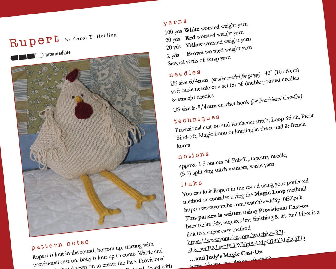 Chicken Decor/Toy PDF Knitting Pattern | Etsy