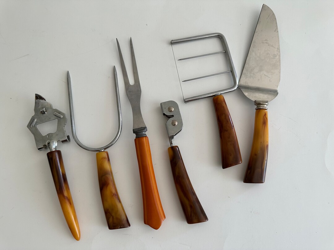 Vintage Bakelite Handled Utensils Set of 6 Fork, Roller, Pie Server ...