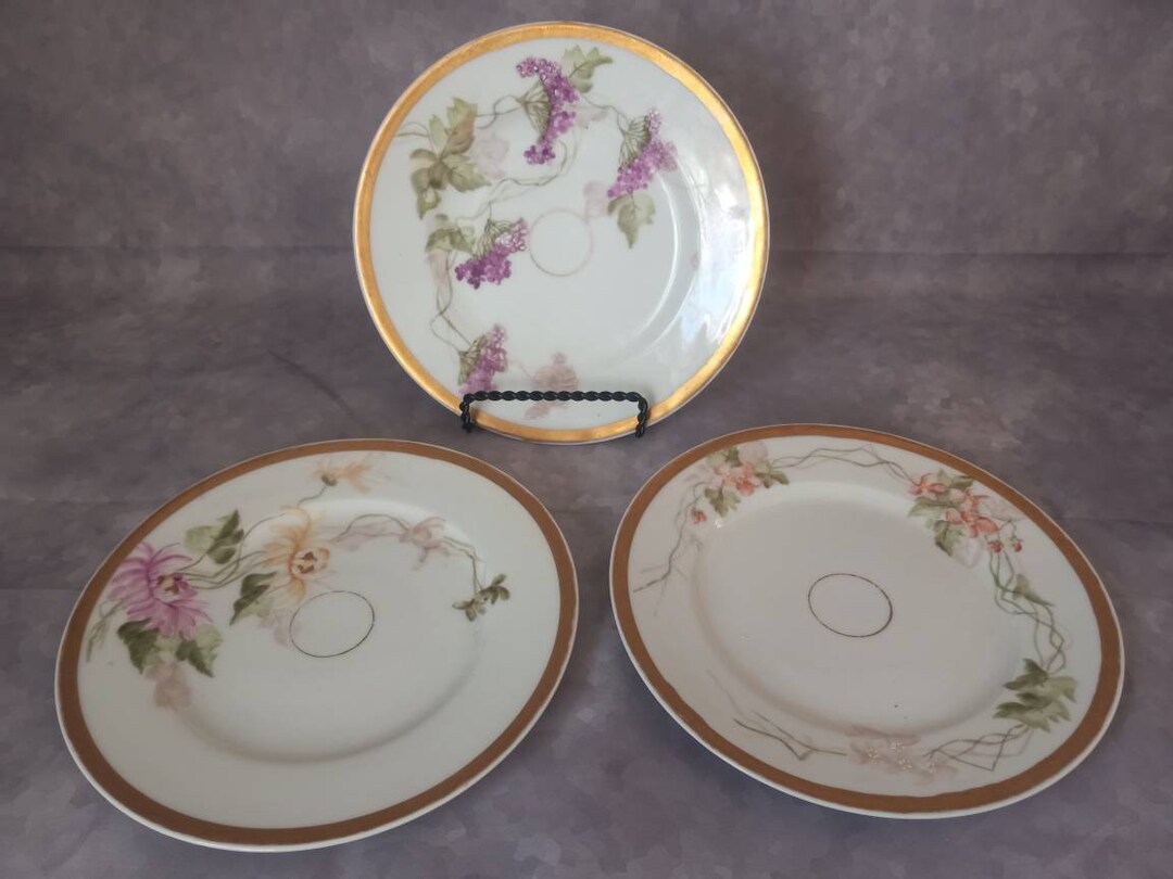 Antique Hand Painted 7.5" Side Plates ~ Artist Signed From 1894~ Floral ...