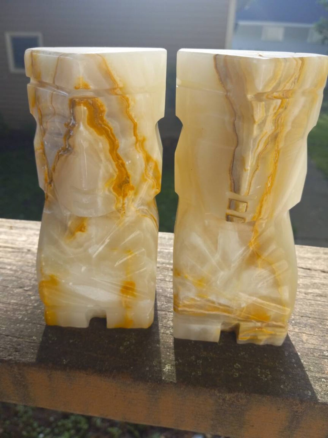 1960s Onyx Marble Mexican Aztec Figurative Hand Carved Bookends - Pair ...