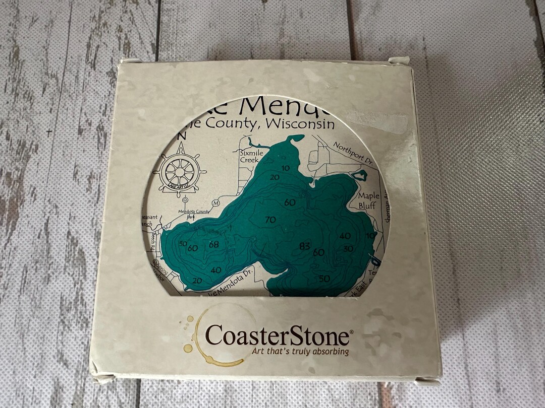 Coaster Stone Lake Mendota Dane County Wisconsin Stoneware Cork Back ...