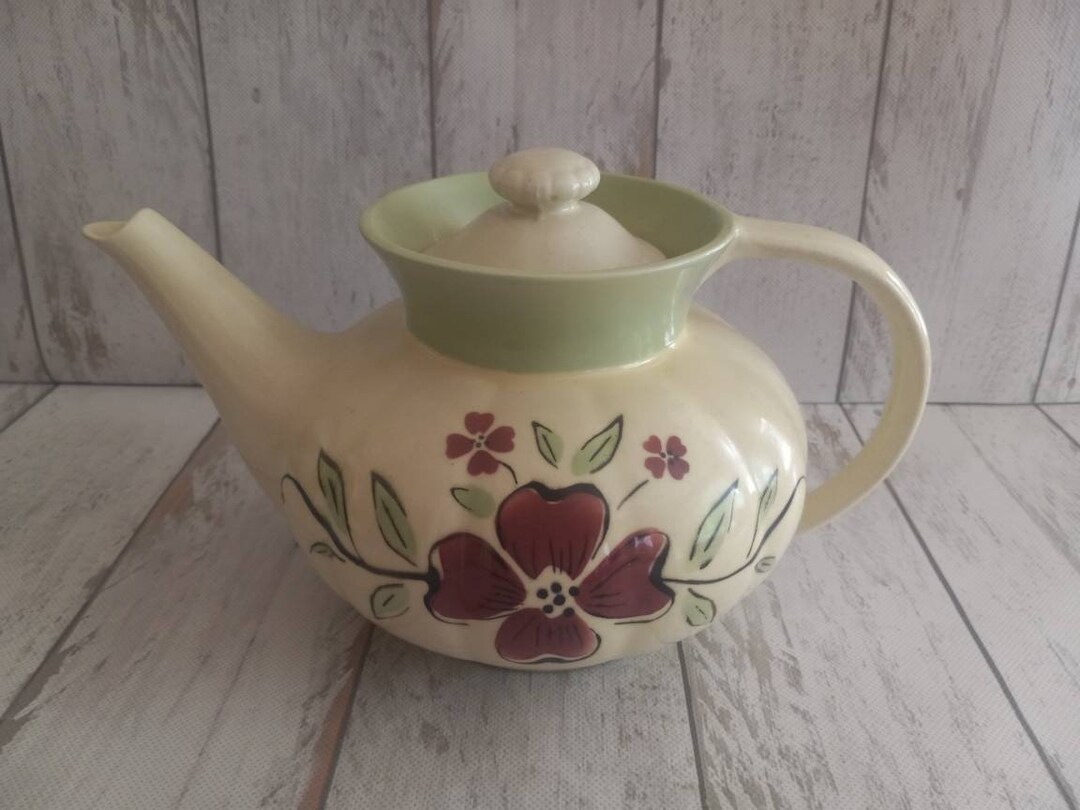 Vintage Porcelier Vitreous China Teapot~ 4-6 Cup~ Floral Unique Design ...