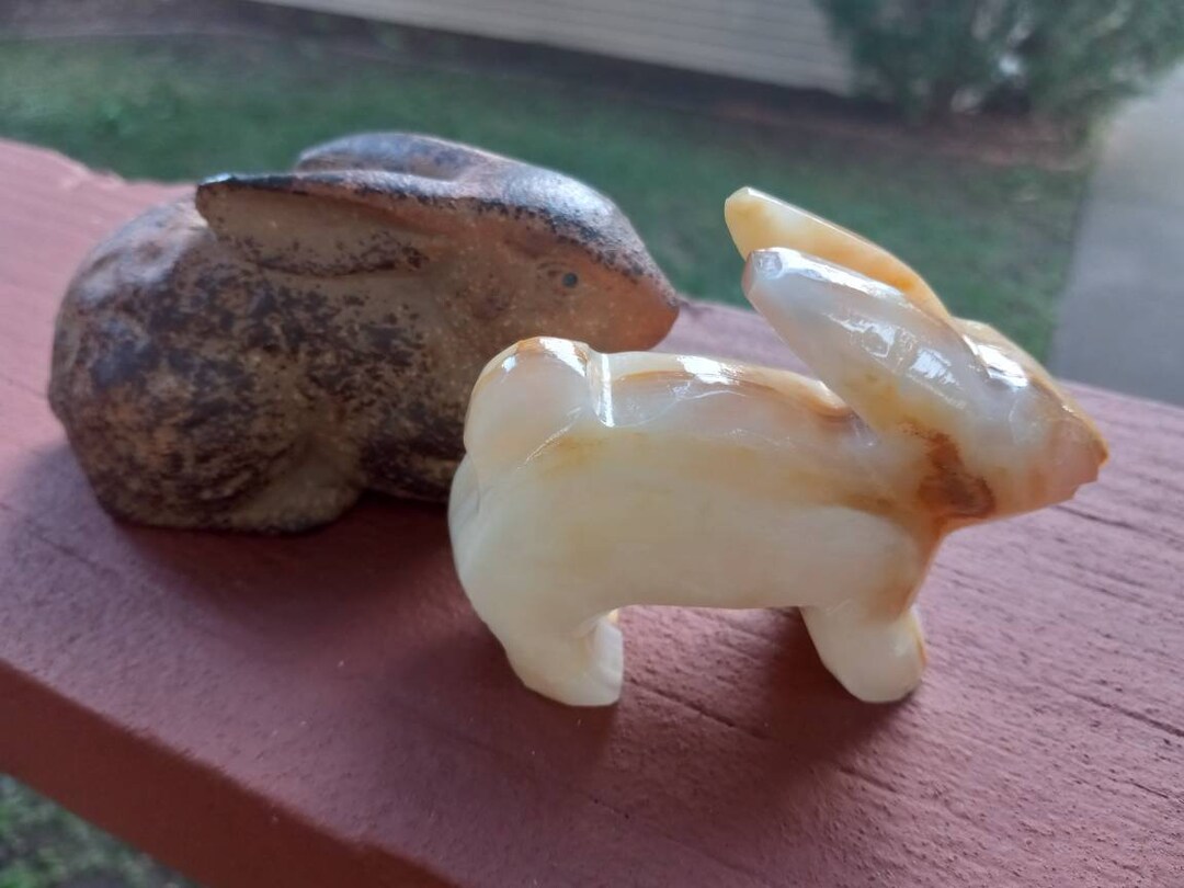 Pair Rabbit Figurines ~ Alabaster Marble and Wooden~ 4"~ Bunny Lover ...