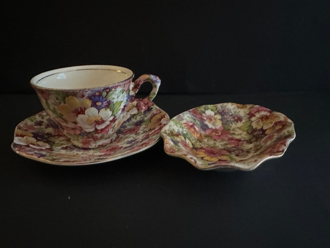 James Kent England Chintz du Barry Three-pieces Demitasse Cup/saucer ...