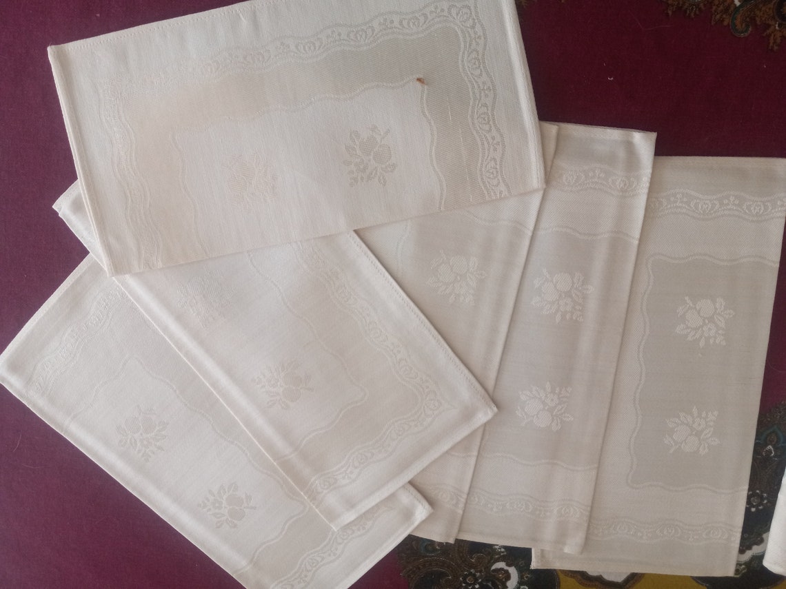 Vintage Imported Cotton/rayon Super Sheen Damask Set~ 66 X 50 ...