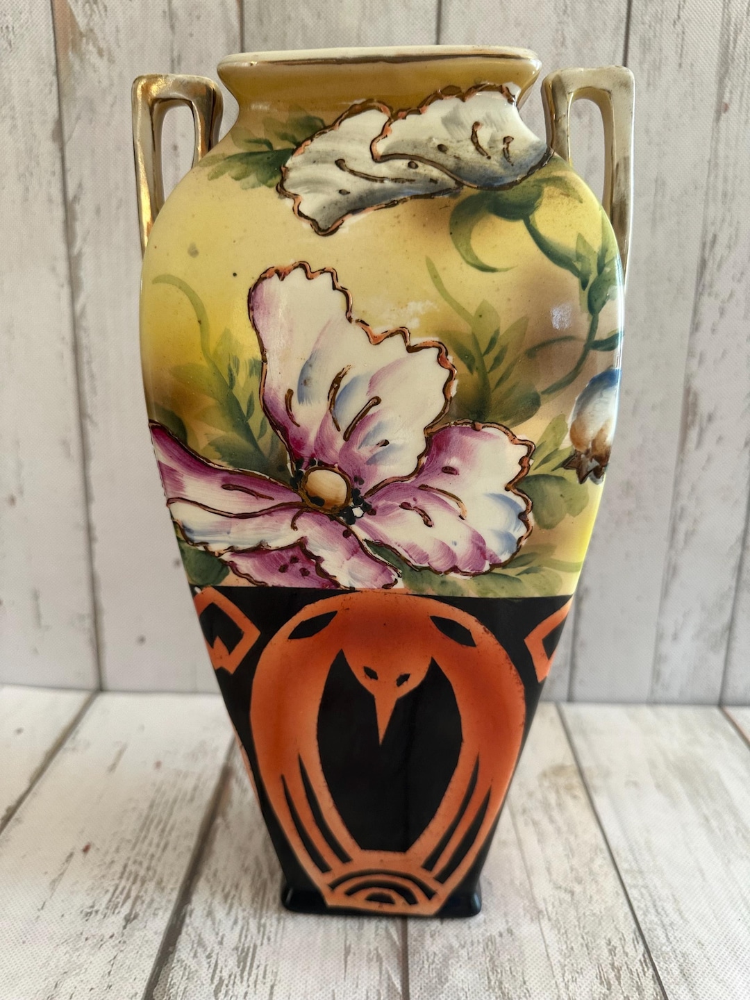 Royal Nippon Nishiki Hand Painted Stunning 12" Vase~ Deco Style ~ Black ...