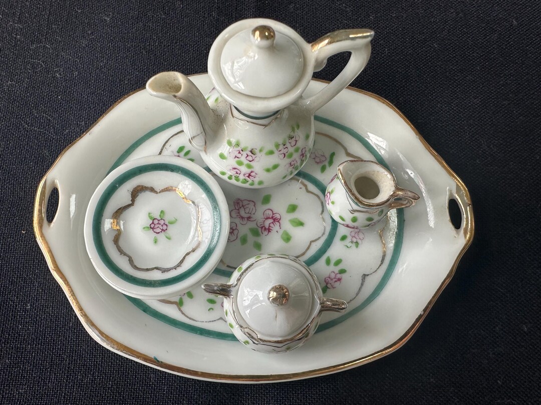 Vintage 8 Piece Miniature Porcelain Tea Set Tray/plates/sugar Creamer ...