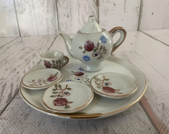 Vintage 7 Piece Miniature Porcelain Tea Set Tray/cups/tea Coffee Pots ...