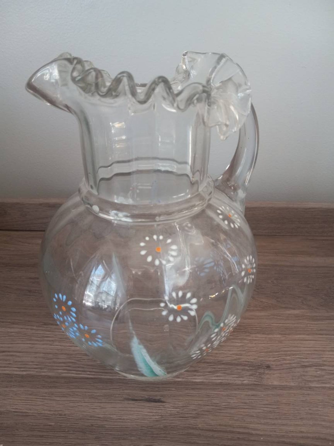 Vintage Fenton Sample Clear Pitcher With Floral Texture Decor ~ 9.5 ...