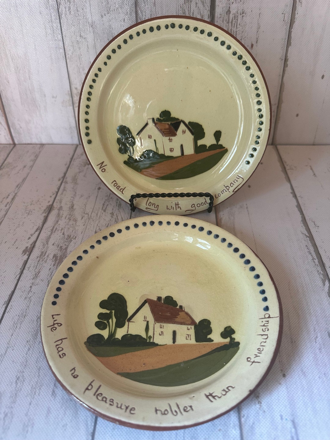 Torquay Watcombe Red Clay Pottery 7.25 Plates Rare Sayings Folk Art ...