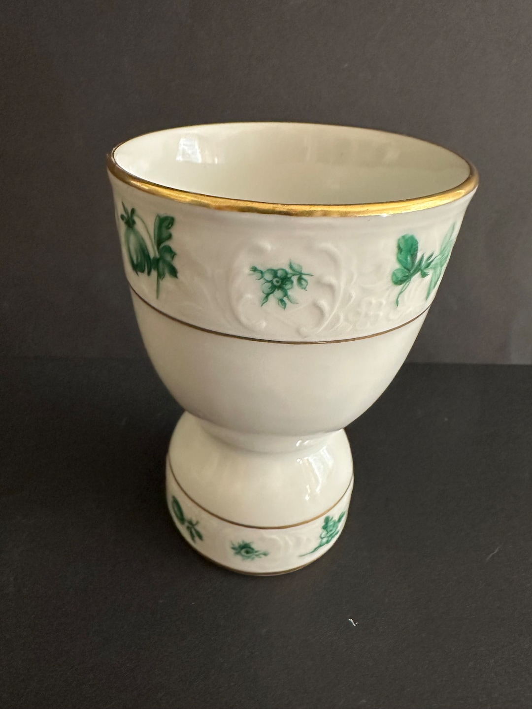 Schumann Germany Double Egg Cup~ Green Floral Gold Trim Embossed ...