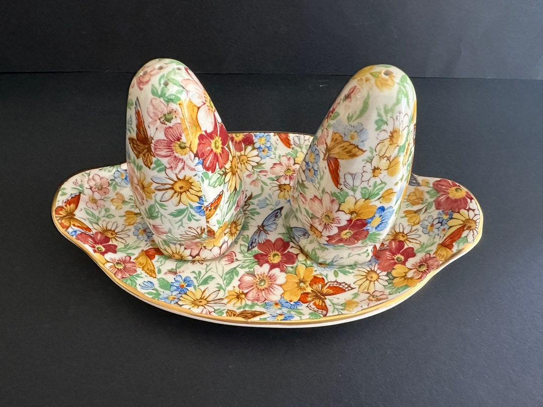 Wade England Butterfly Chintz Salt and Pepper With Undertray~ Gold Trim ...