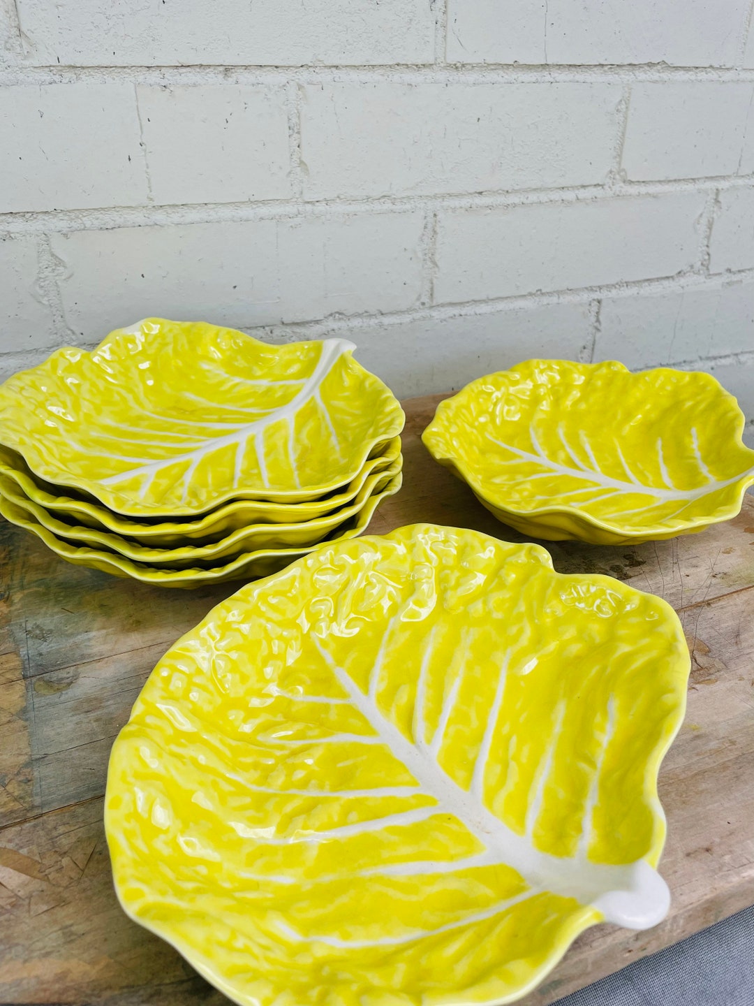 Cabbage Leaf Plates Yellow Cabbage China Salad Plates Portugal Vintage ...