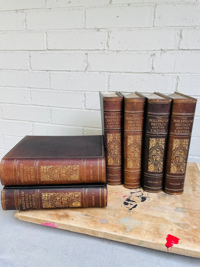 Antique Leather Book Set History Britain Brown and Gold - Etsy