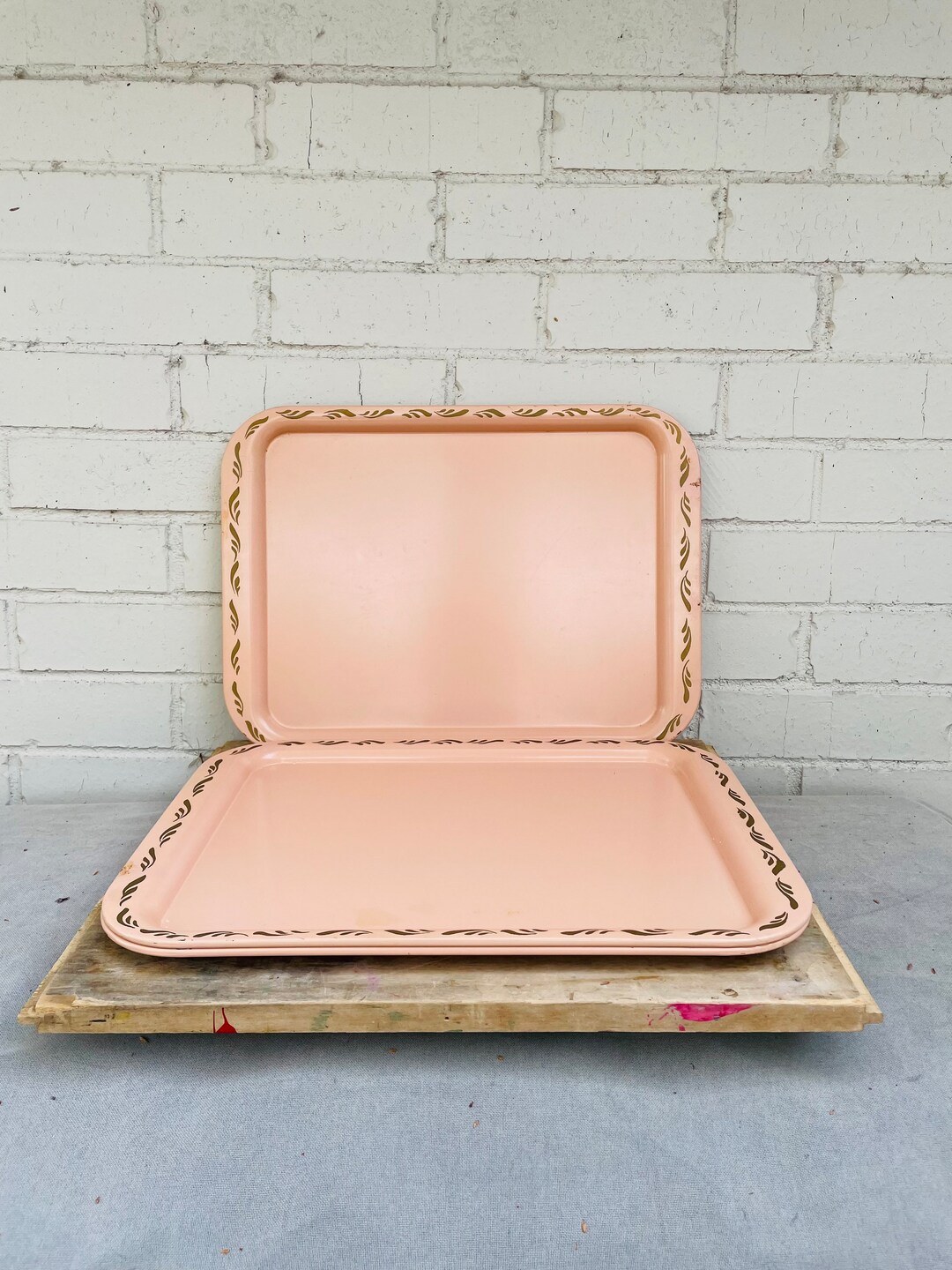 Vintage Tray Set of Three Pink Trays TV Trays Metal Trays - Etsy
