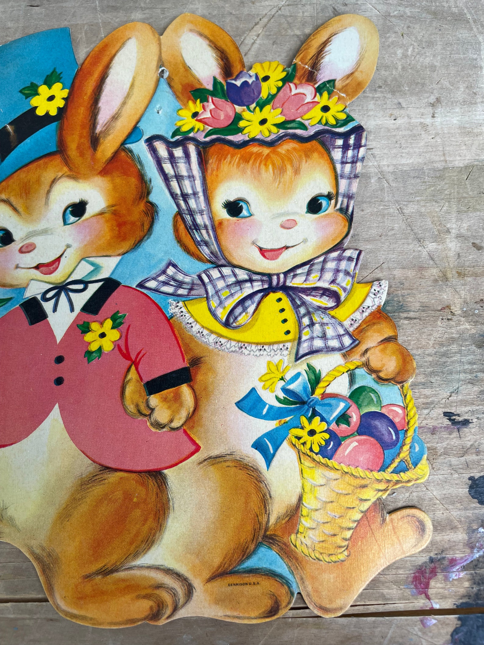 Vintage Easter Decoration- Paper Card - Rabbits - Etsy
