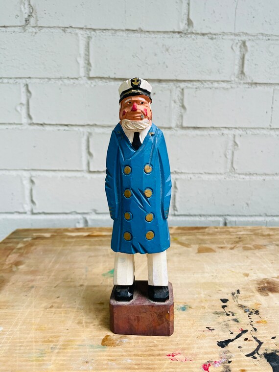 Vintage Wood Carved Sea Captain Nautical Decor Coastal - Etsy